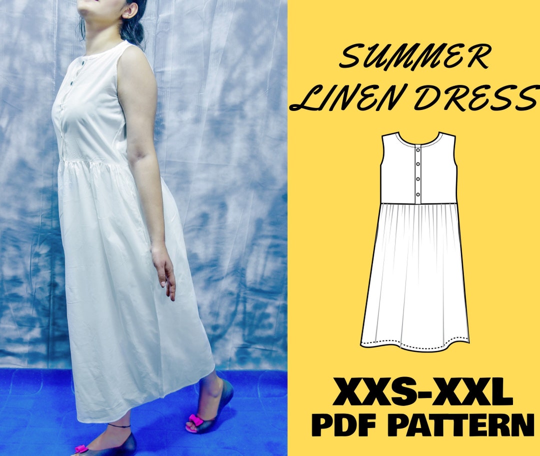 Summer Linen Dress, Long Linen Dress, Women Dress Pattern, Midi Dress ...