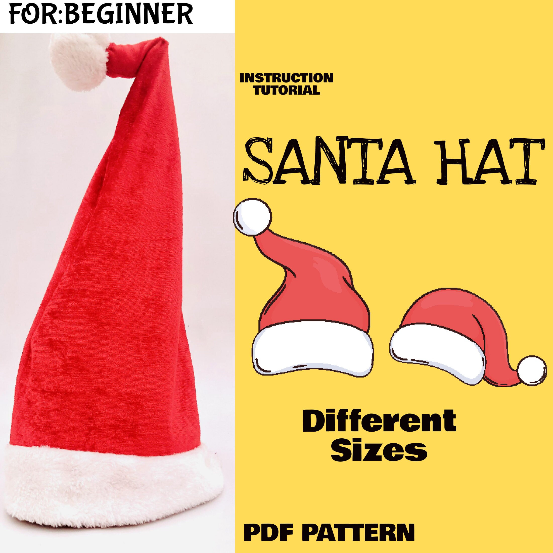 Santa Hat Sewing Patterns, Christmas Gift, Santa Cap PDF Pattern ...