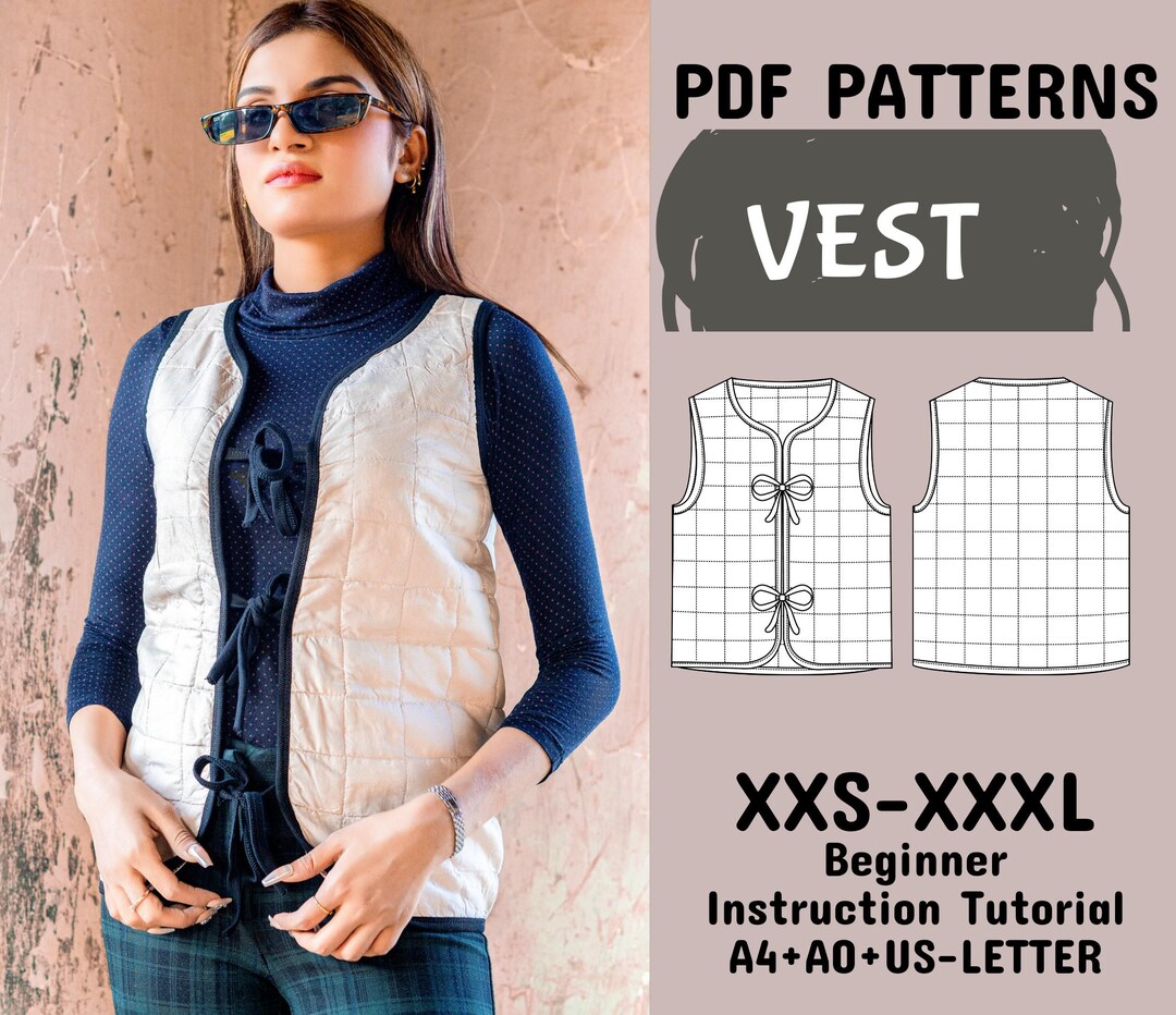 Vest PDF Sewing Pattern, Front Tie Top Pattern, Quilted Vest Top ...