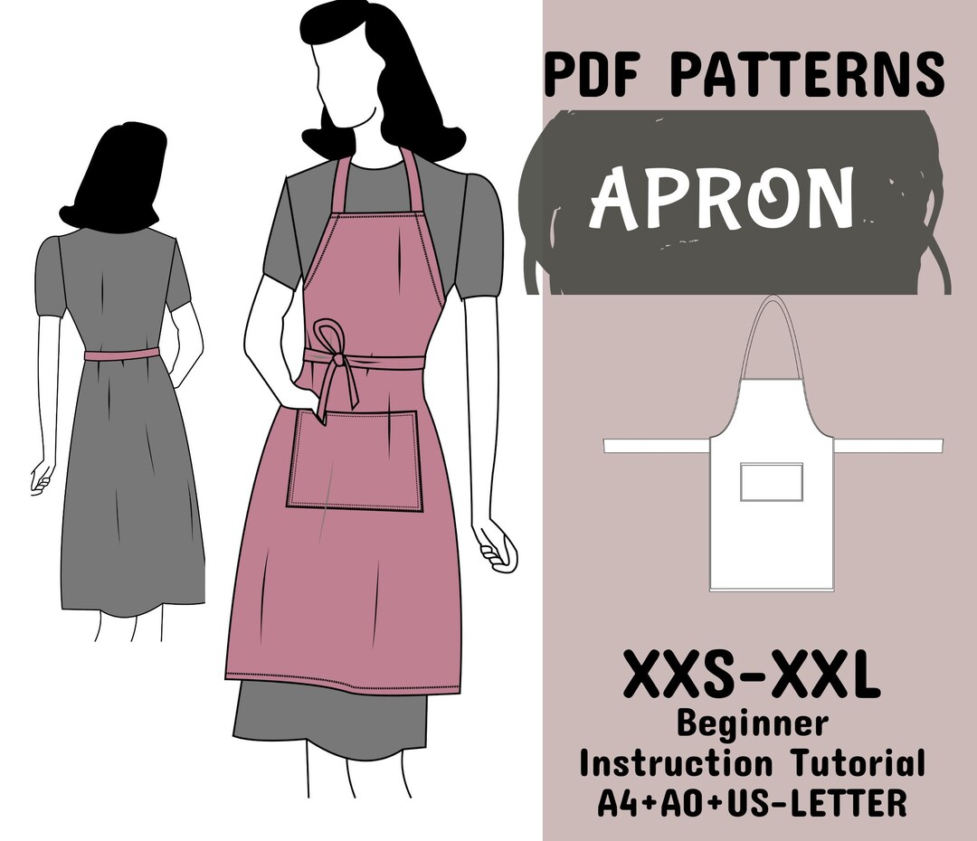 Kitchen Apron Sewing Pattern, Pinafore Apron Pattern, Unisex Apron With ...