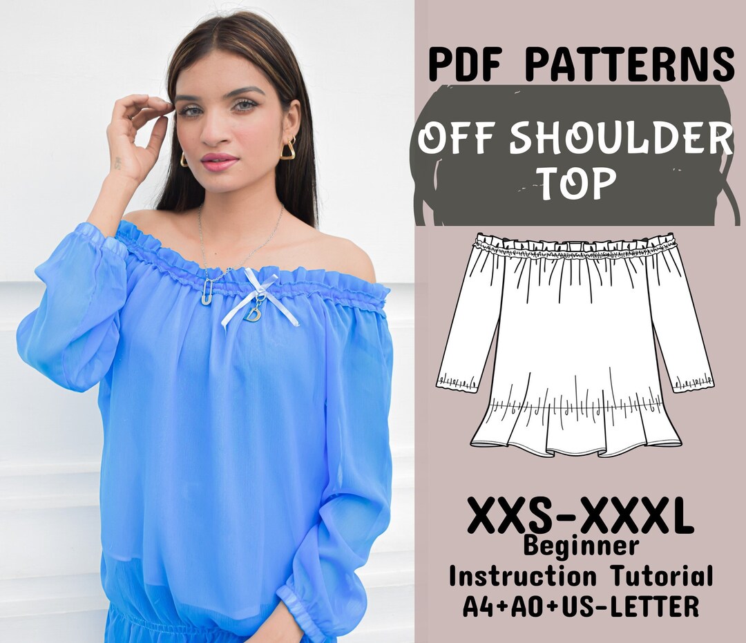Off Shoulder Top Sewing Pattern, Gathering Top, Long Sleeve Pattern ...