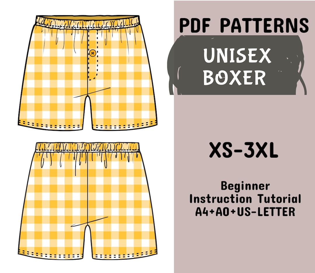Men's Boxer Shorts PDF Sewing Pattern, Elastic Shorts Pdf Pattern ...