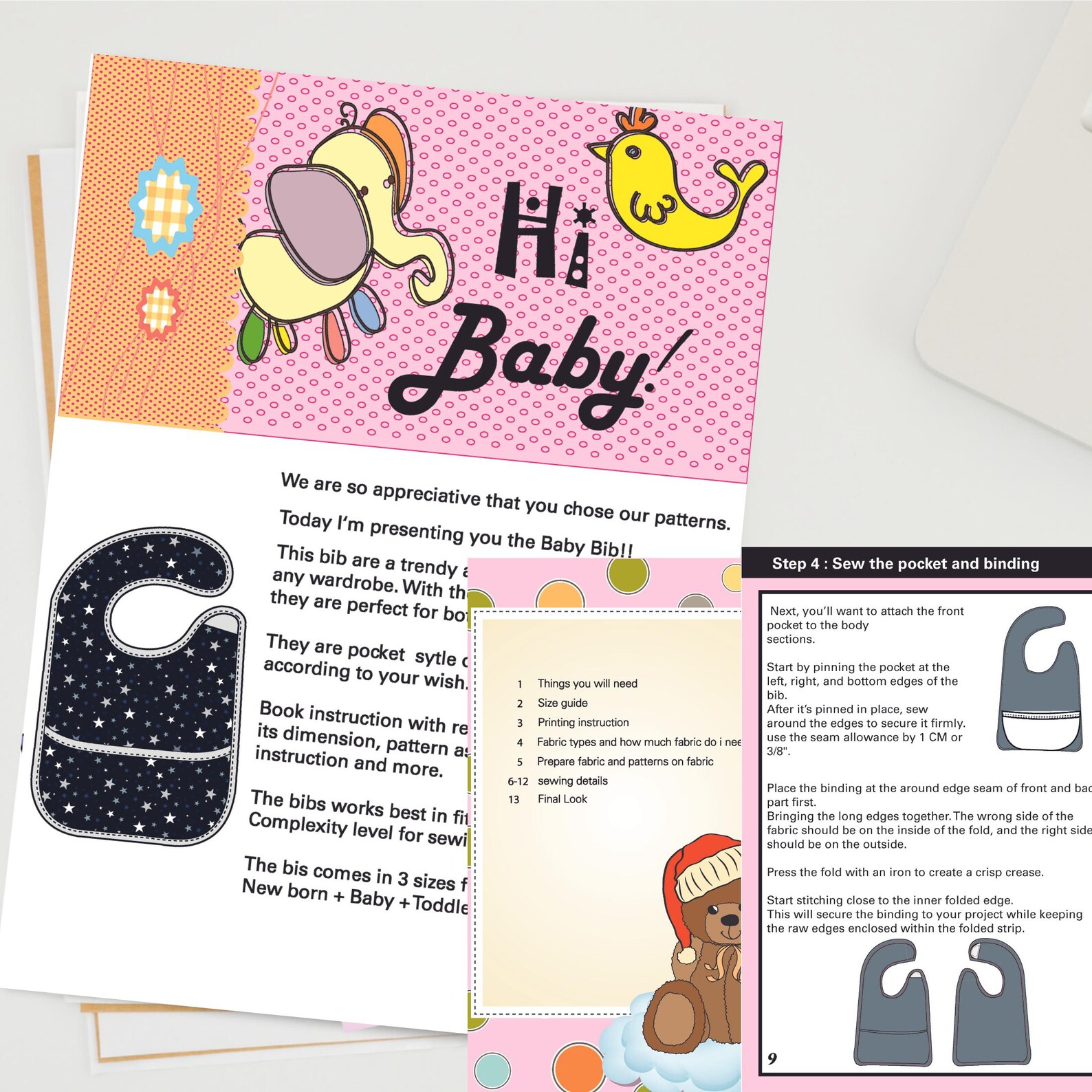 Baby Bib Pattern, Digital Sewing Pattern, Front Pocket Design, Newborn ...