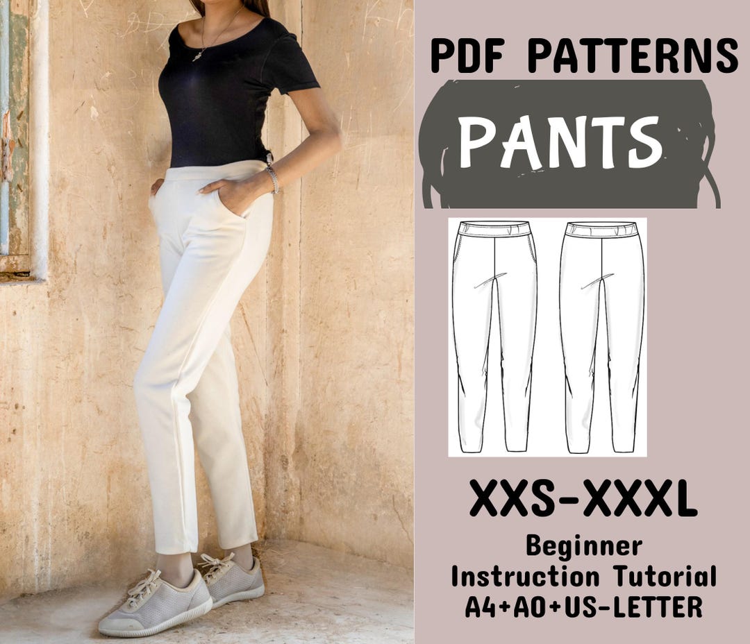 Wide Leg Pant Pattern, Lane Pant Sewing Pattern, Women Elastic Trouser ...