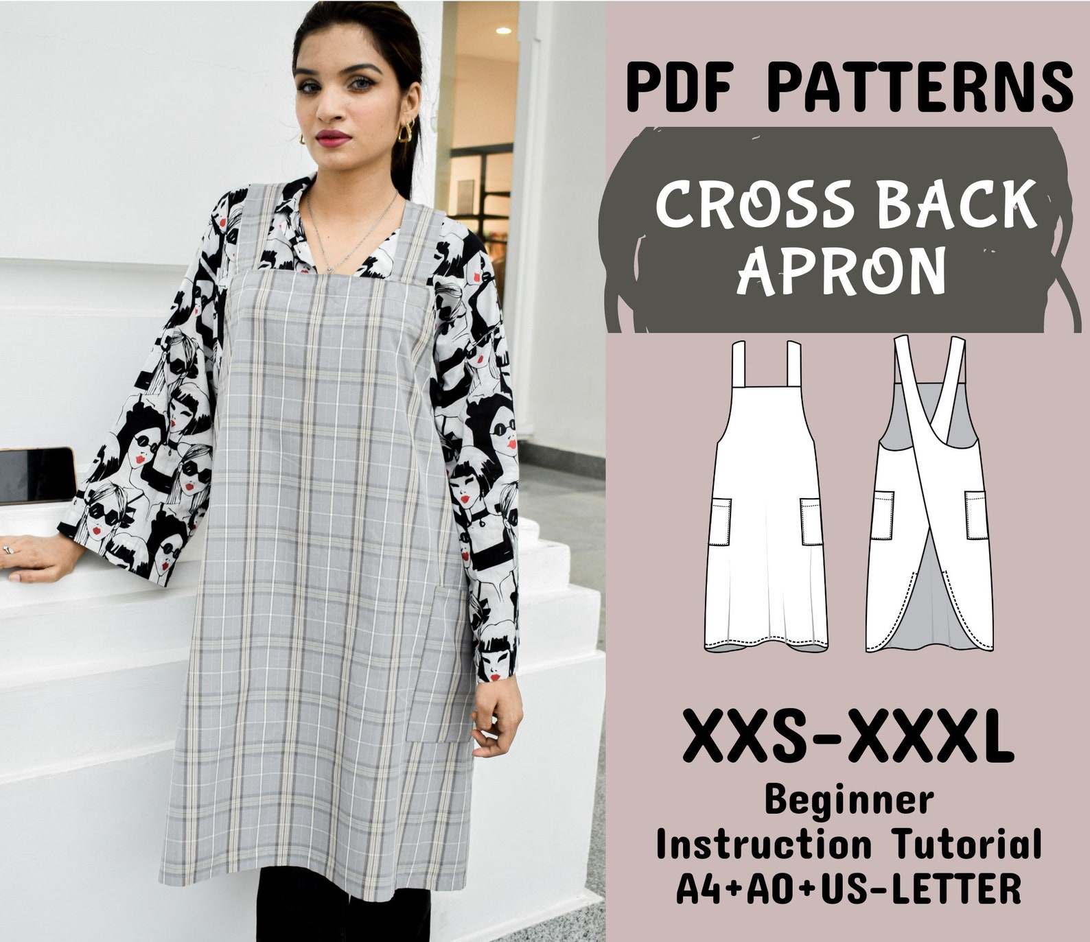 Cross Back Apron Pattern, Pinafore Pattern Pdf, Crossback Women, Linen ...
