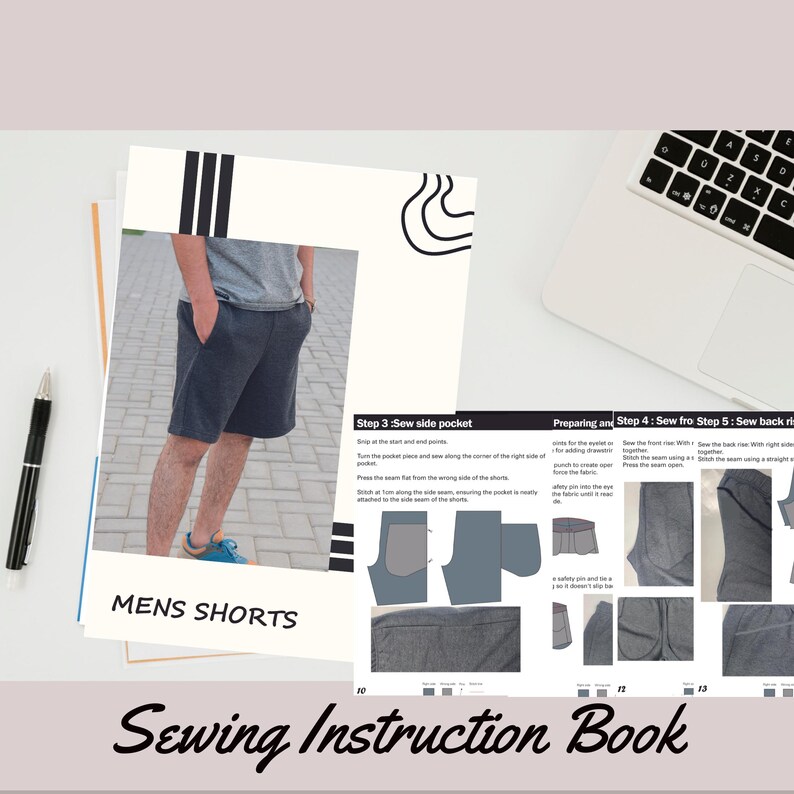Mens Shorts Sewing Pattern, Mens Short Drawstring Waist, Men's Summer ...