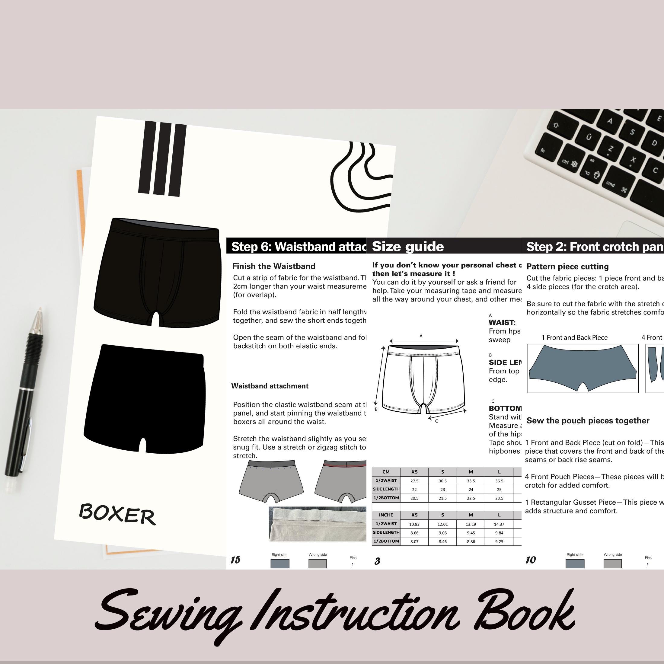 Boxers Mens Sewing Pattern, Boxer Briefs Comfortable Fit Underwear PDF ...