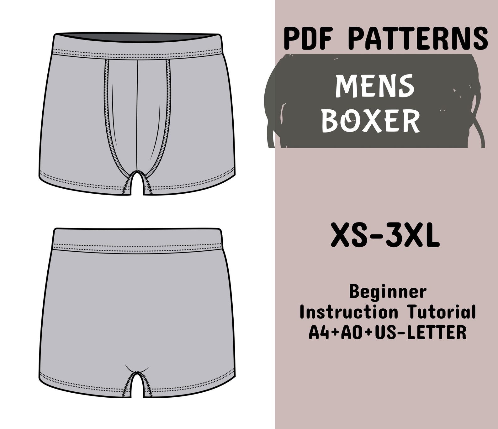 Boxers Mens Sewing Pattern, Boxer Briefs Comfortable Fit Underwear PDF ...