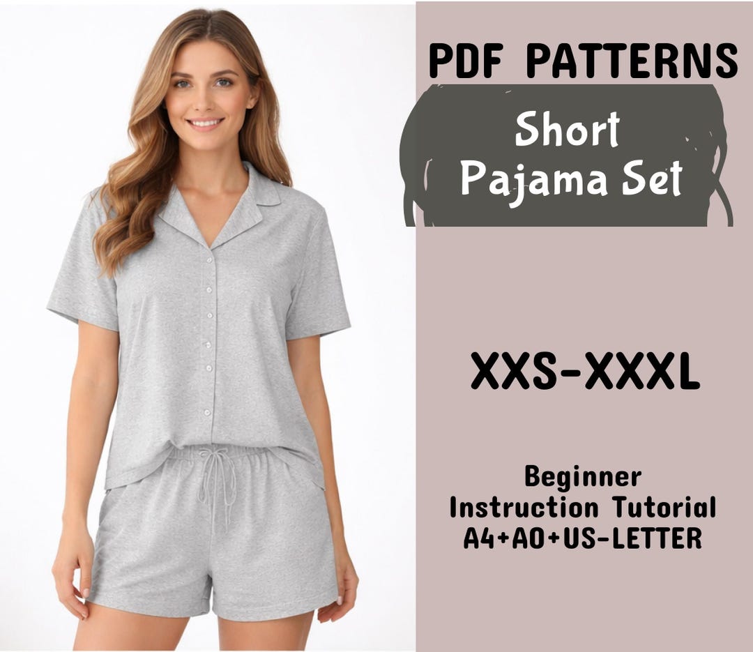 Women’s Short Pajama Set Sewing Pattern | Digital Button up Pj Summer ...