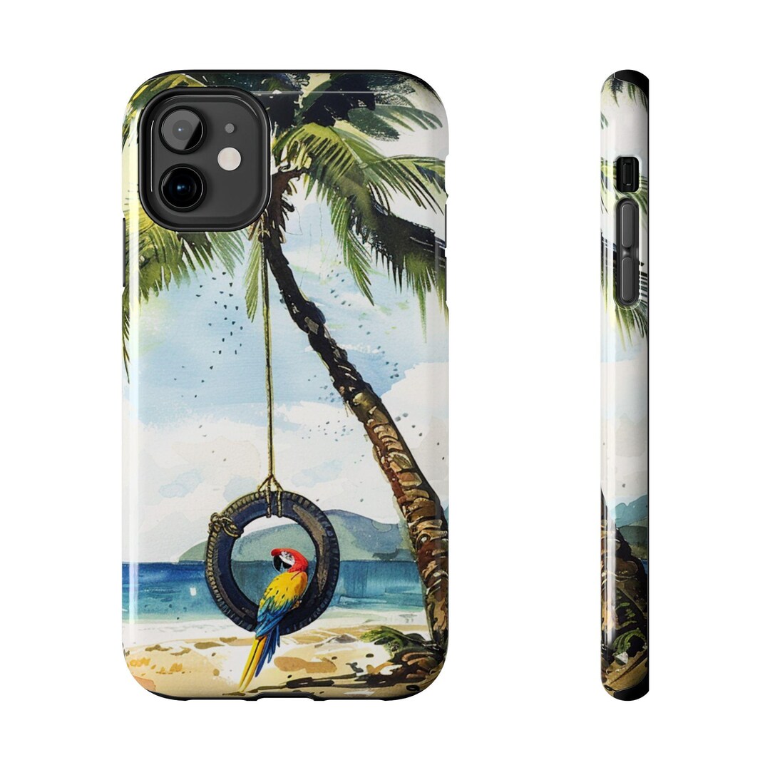 Tropical Parrot Phone Case: Beach Palm Tree, Summer Vibe - Etsy