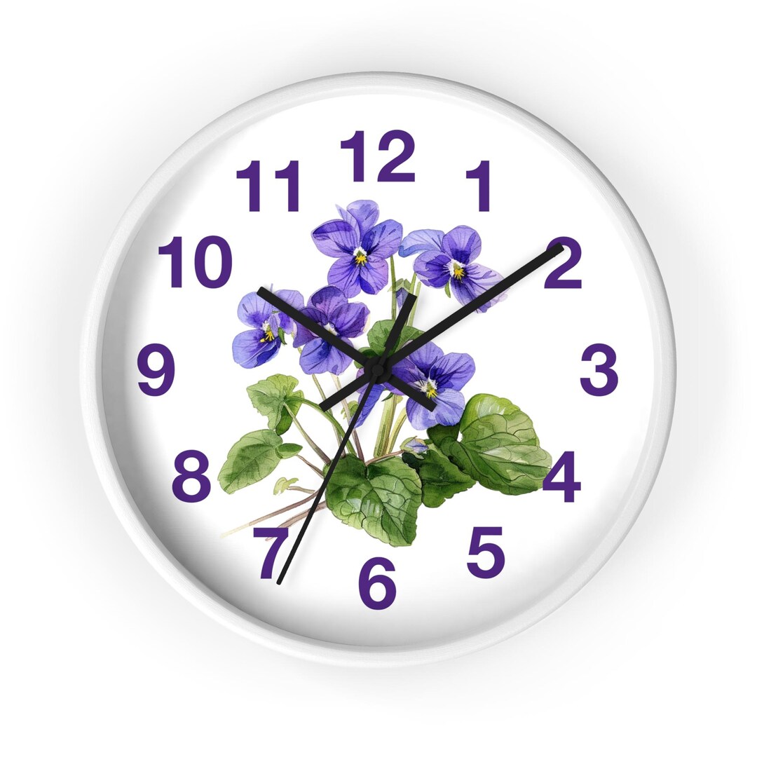 Purple Violet Botanical Wall Clock | Floral Timepiece, Garden Decor - Etsy