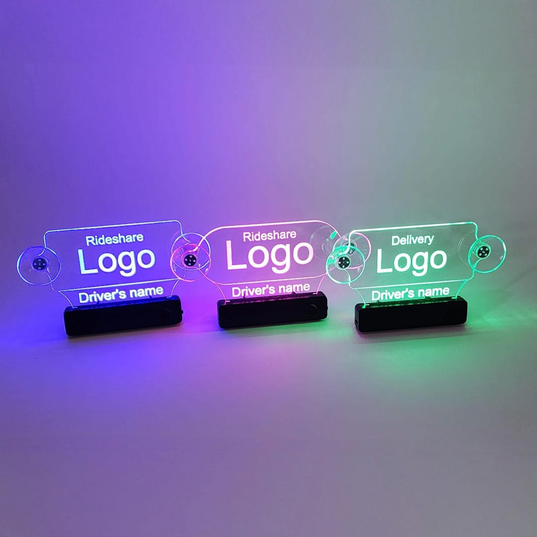 Rechargeable RGB LED Acrylic WINDSHIELD Sign Holder for Rideshare and ...