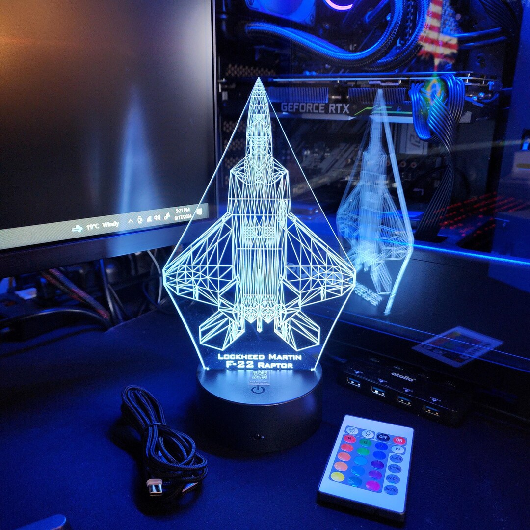 F-22 Raptor Top View 3D Acrylic RGB LED Display Lamp - Etsy