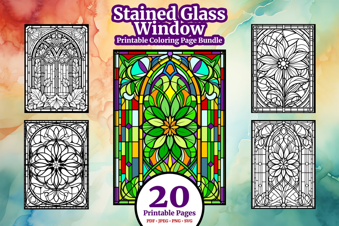Stained Glass Window Coloring Pages Vol 1: 20 Printable Coloring Book ...