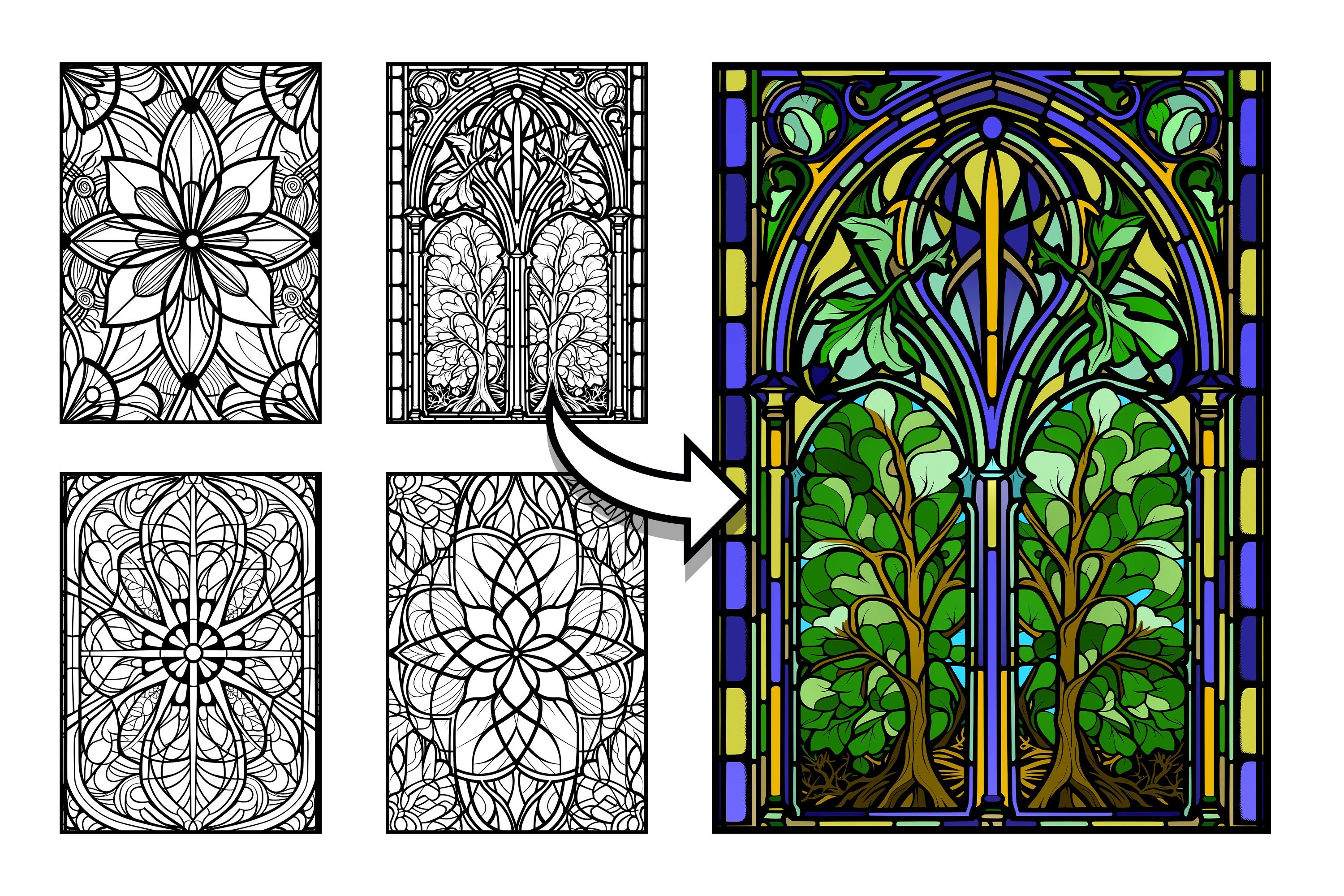 Stained Glass Window Coloring Pages Vol 1: 20 Printable Coloring Book ...