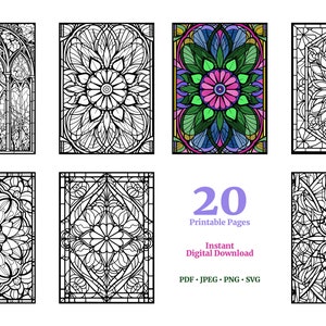 Stained Glass Window Coloring Pages Vol 1: 20 Printable Coloring Book ...