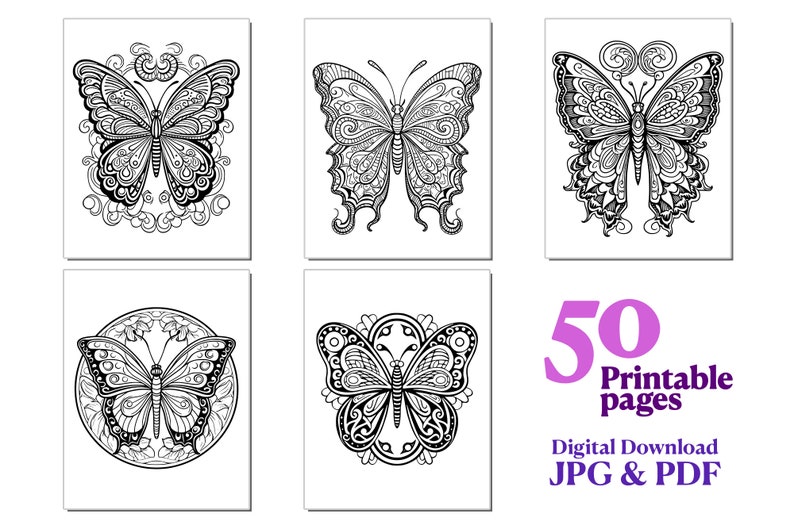 Butterfly Coloring Pages Vol 1: Butterfly Adult Coloring Book Pages ...