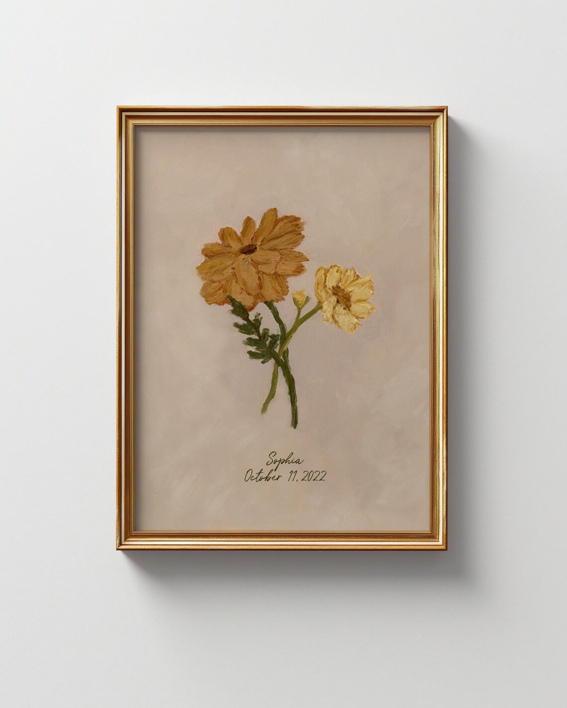 October Birth Flower Canvas Print: Marigold & Cosmos, Custom Name Art ...