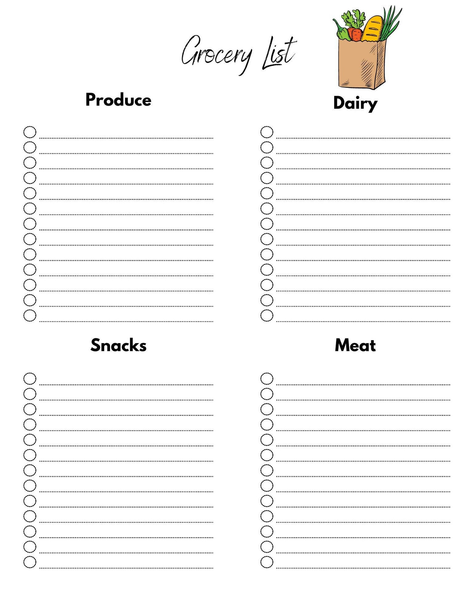 Simple Printable Grocery List - Etsy