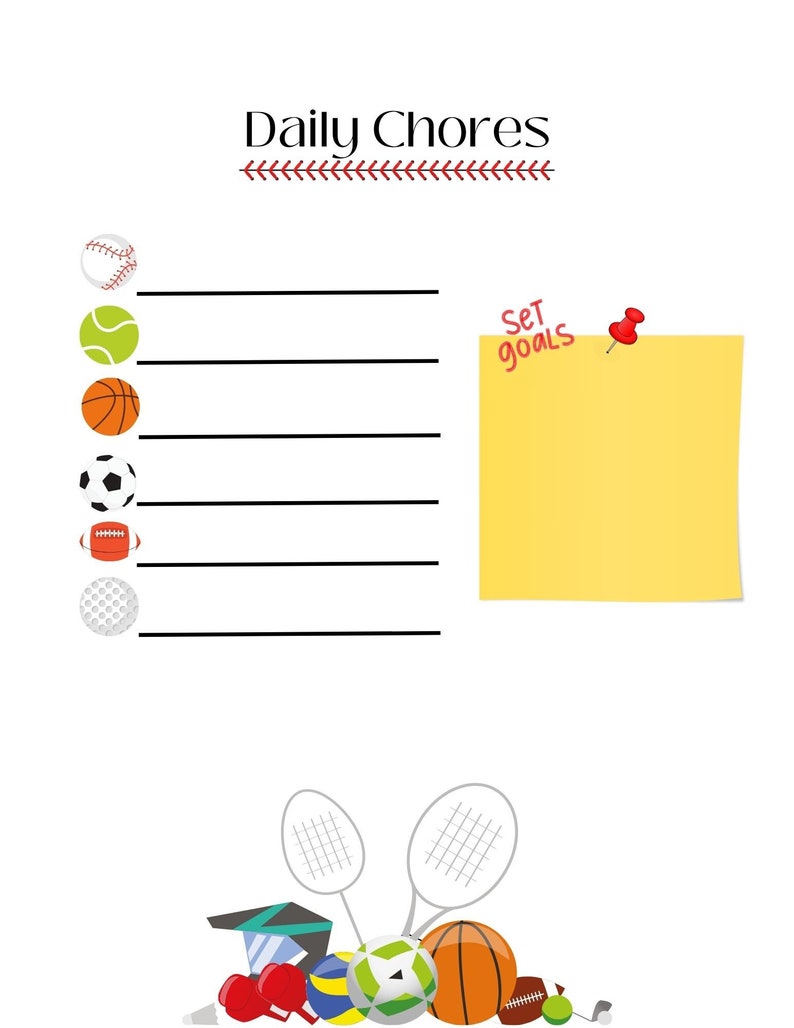 Sports Daily Chores Printable List - Etsy