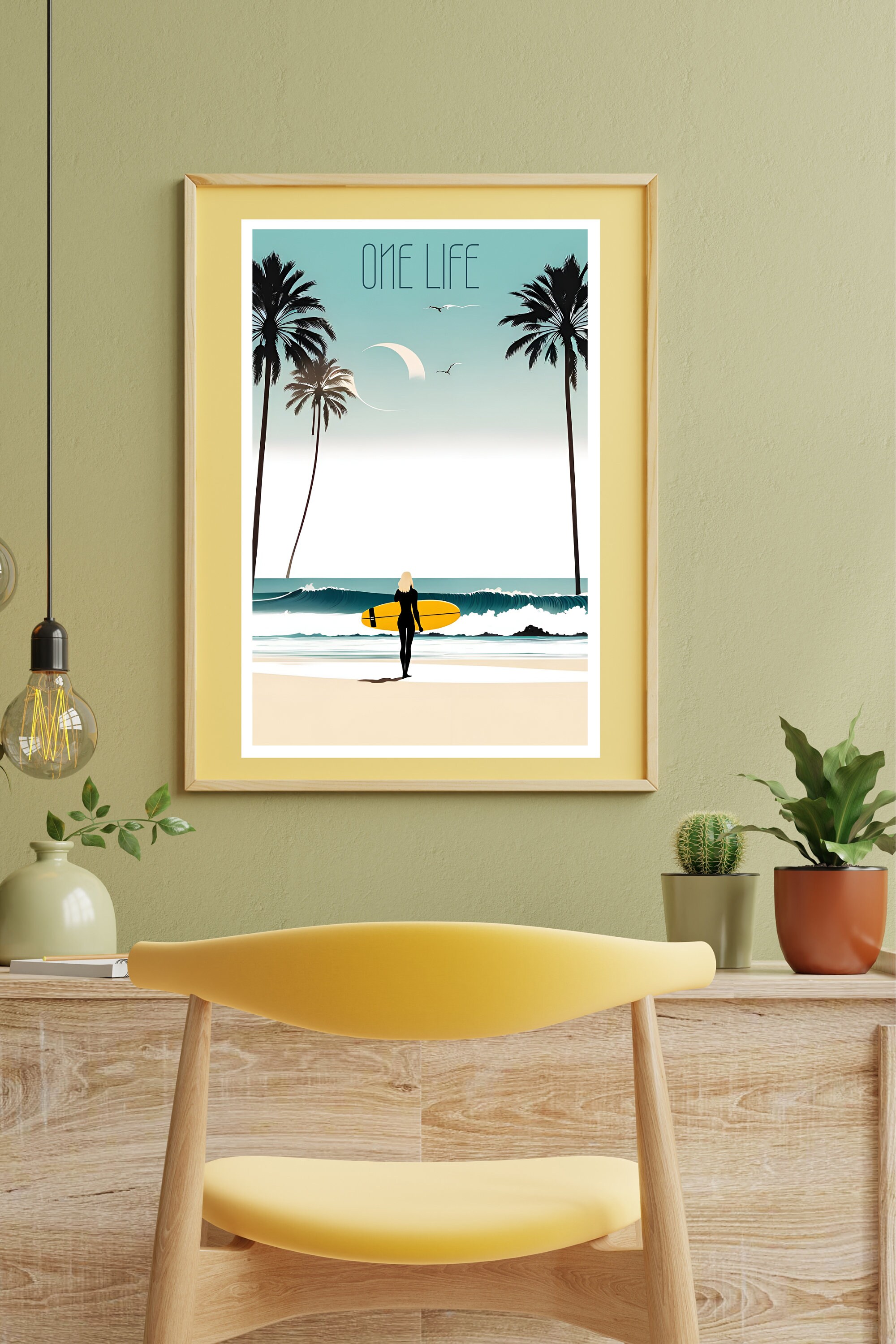 Ocean Dreamer: Minimalist Digital Poster - Female Surfer - Etsy