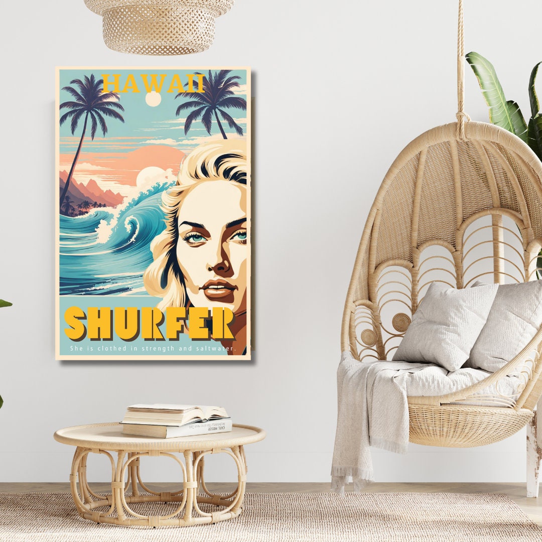 Vintage Female Surfer Beach Poster Shurfer Digital Download - Etsy