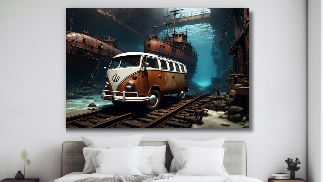 Vintage VW Kombi Underwater: Retro Rustic Ocean Art Print, Digital ...