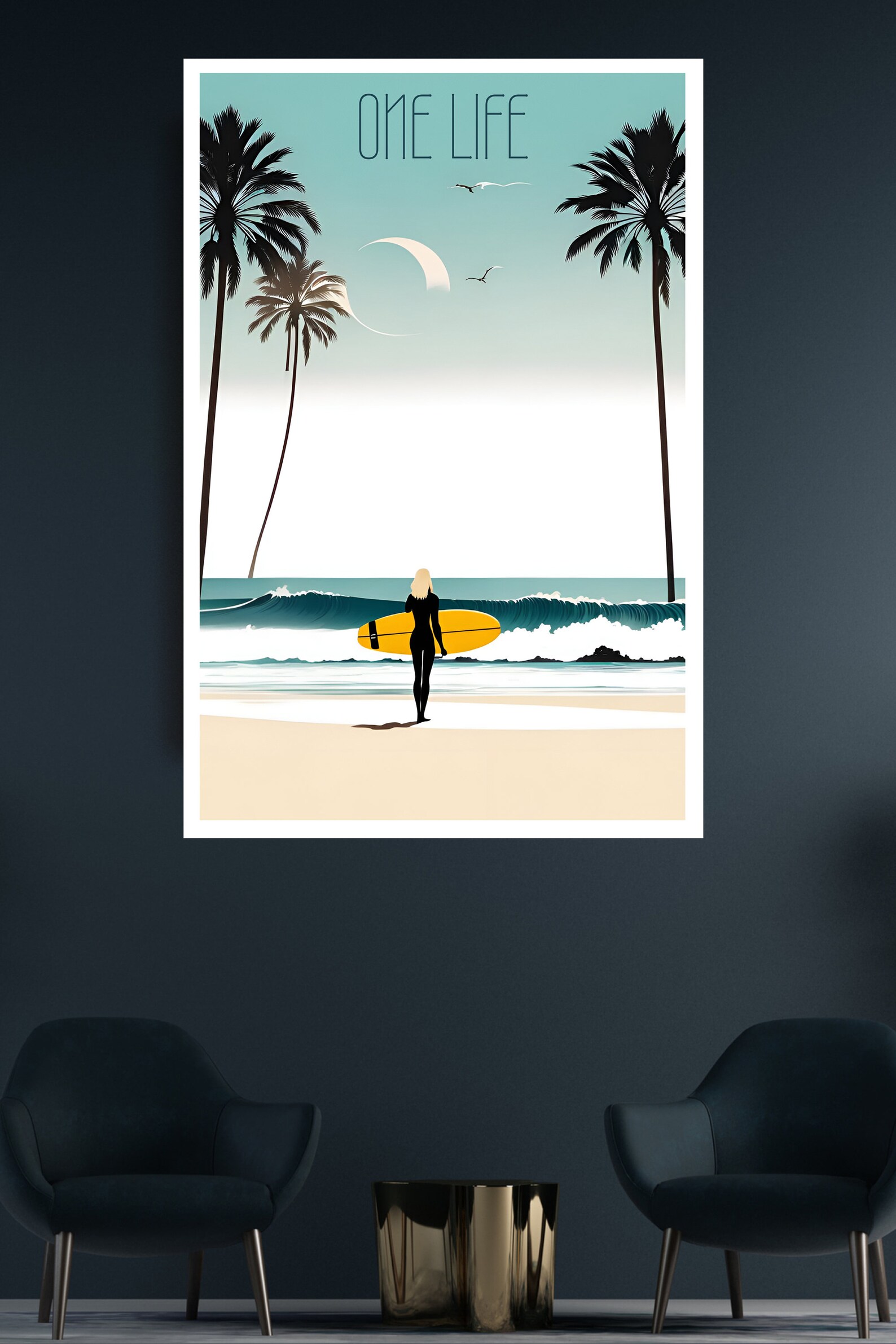 Ocean Dreamer: Minimalist Digital Poster - Female Surfer - Etsy
