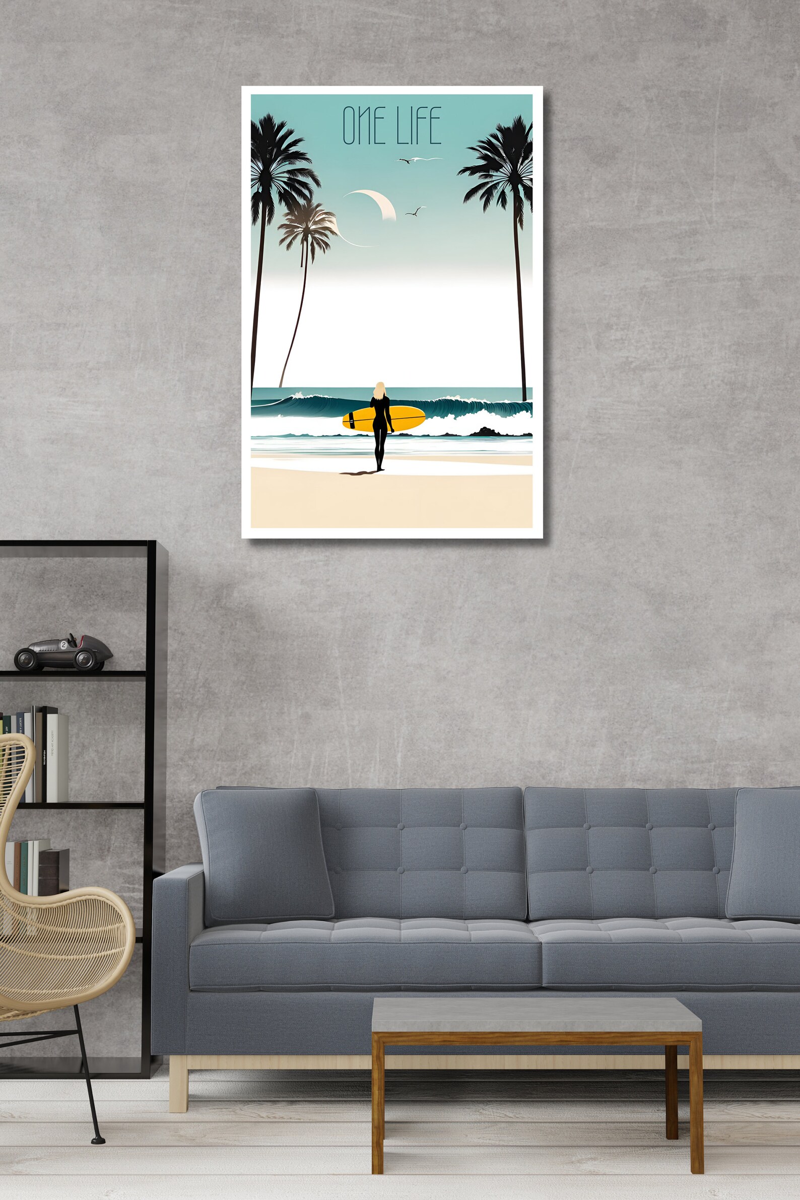 Ocean Dreamer: Minimalist Digital Poster - Female Surfer - Etsy