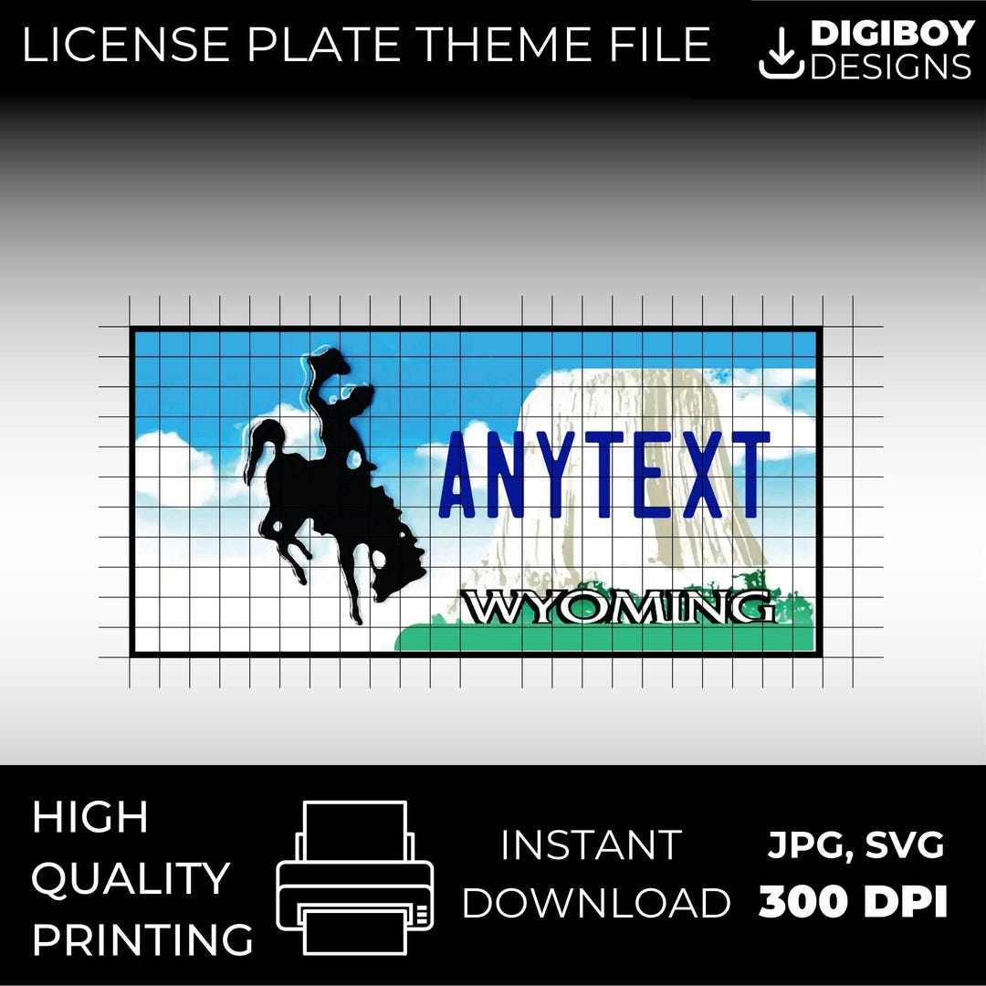Wyoming WY USA Blank License Plate Inspired Downloadable Printable High ...