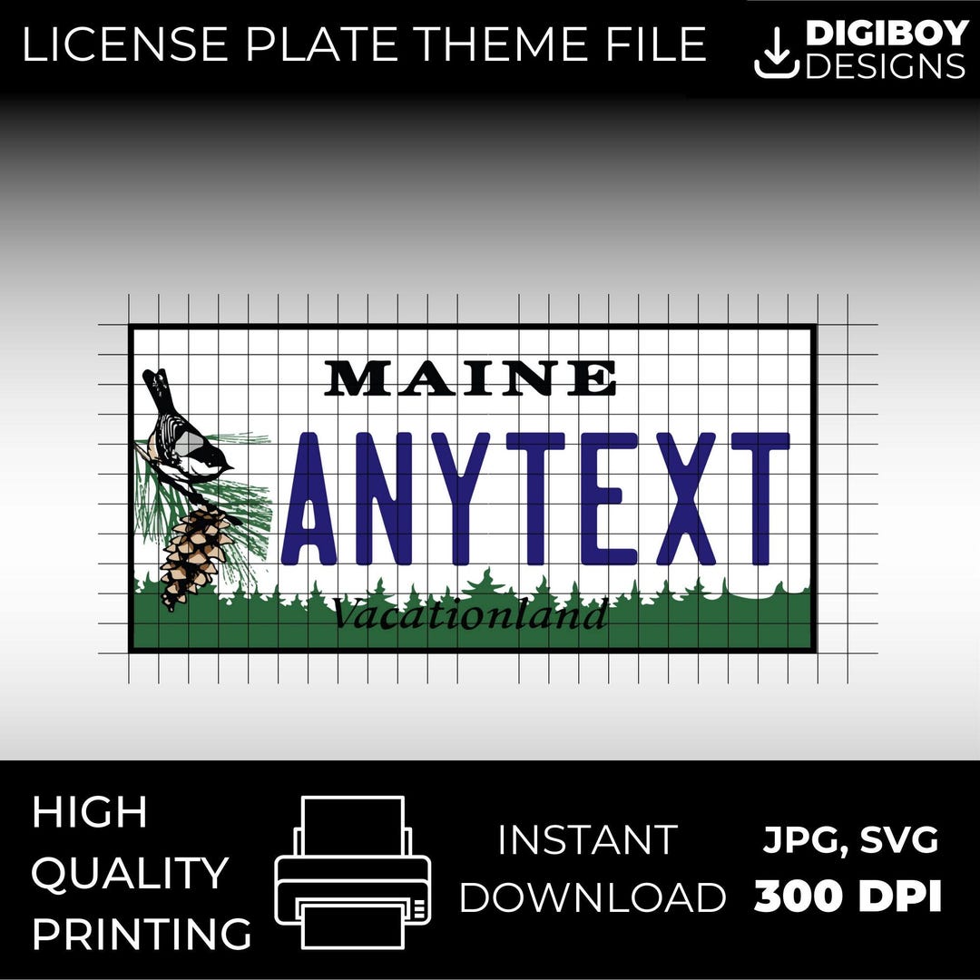 Maine ME USA Blank License Plate Inspired Downloadable Printable High ...