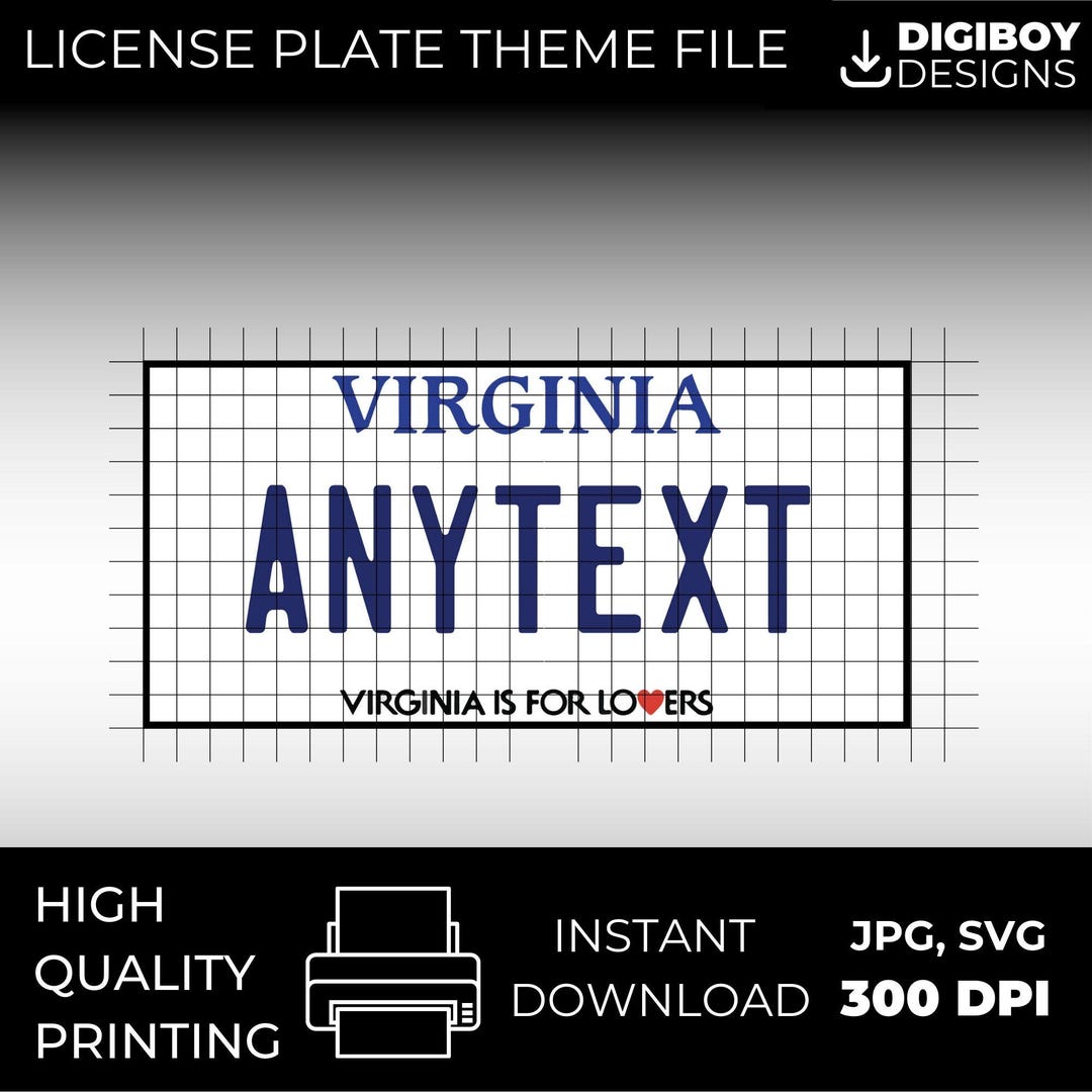 Virginia VA USA Blank License Plate Inspired Downloadable Printable ...