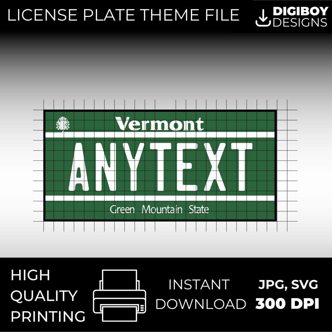 Vermont VT USA Blank License Plate Inspired Downloadable Printable High ...