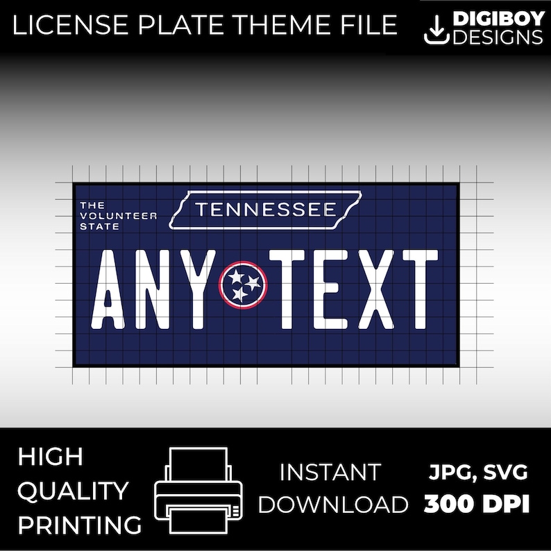 Tennessee TN USA Blank License Plate Inspired Downloadable Printable ...