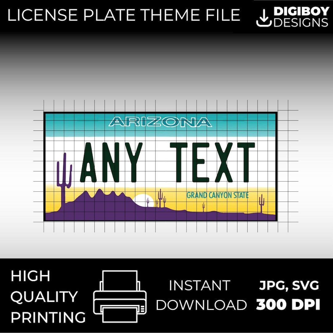 Arizona AZ USA Blank License Plate Inspired Downloadable Printable High ...