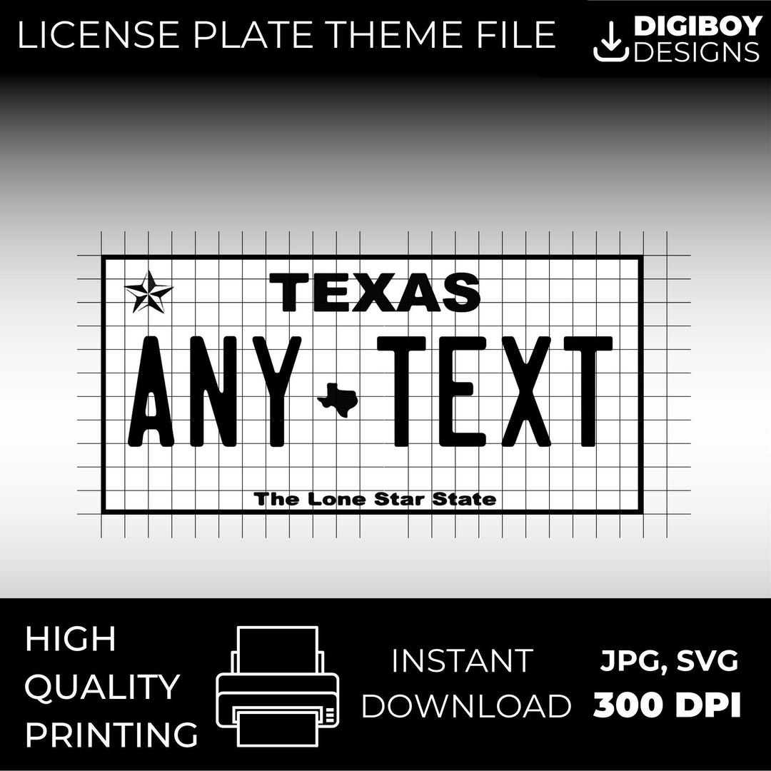 Texas TX USA Blank License Plate Inspired Downloadable Printable High ...
