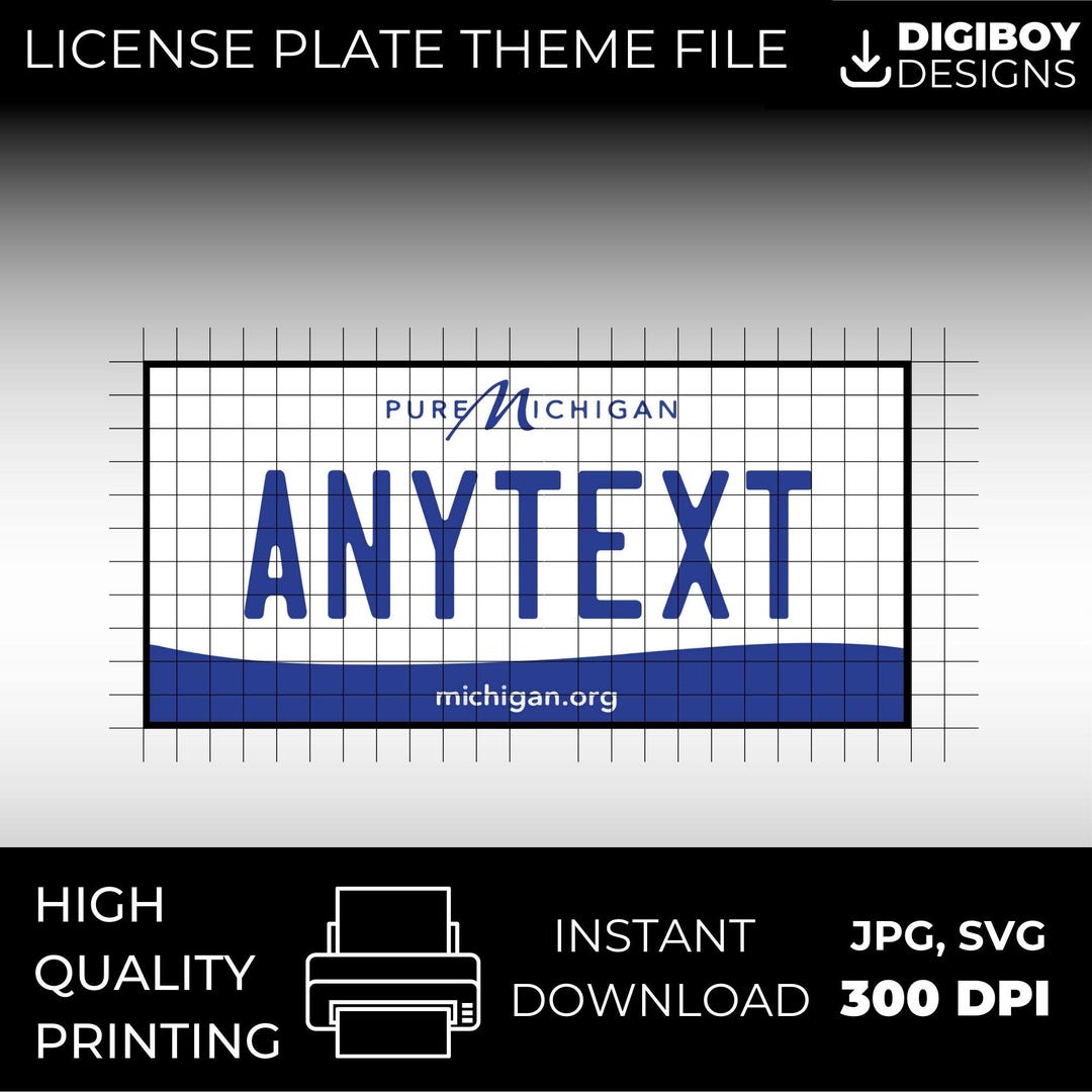 Michigan MI USA Blank License Plate Inspired Downloadable Printable ...