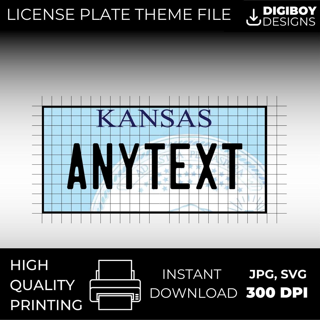 Kansas KS USA Blank License Plate Inspired Downloadable Printable High ...