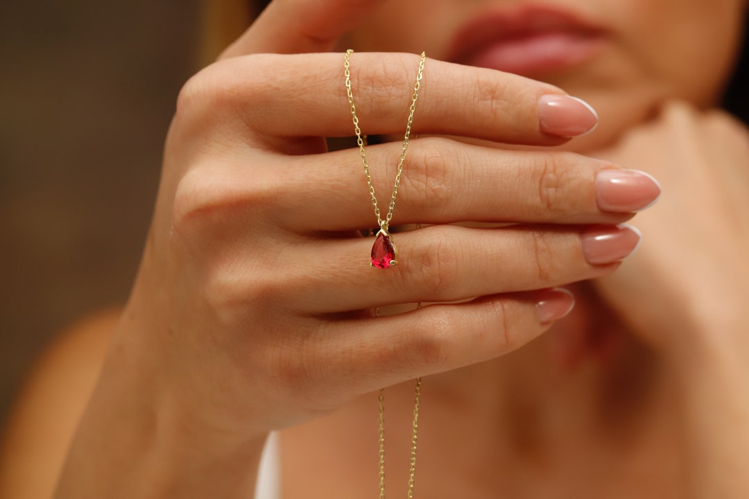 Ruby Necklace 925K Sterling Silver * Ruby Chooker Necklace * Red Ruby Beads Necklace * Tiny Ruby ...