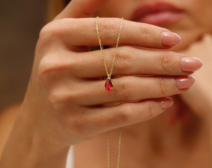 Haunting Adeline Merch, Dainty Ruby Heart Necklace, Ruby Gemstone ...