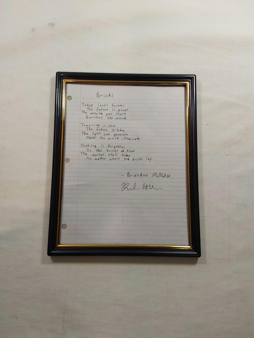 Framed Handwritten Poem by Brandon Mcmahon Titled bricks - Etsy