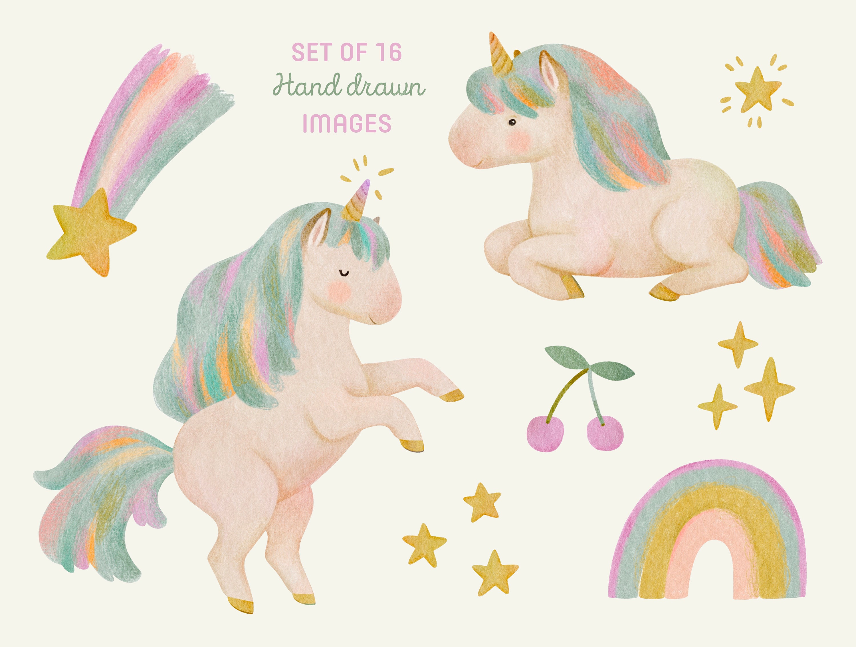 Pastel Unicorns Clipart Watercolor Clipart Set Nursery - Etsy