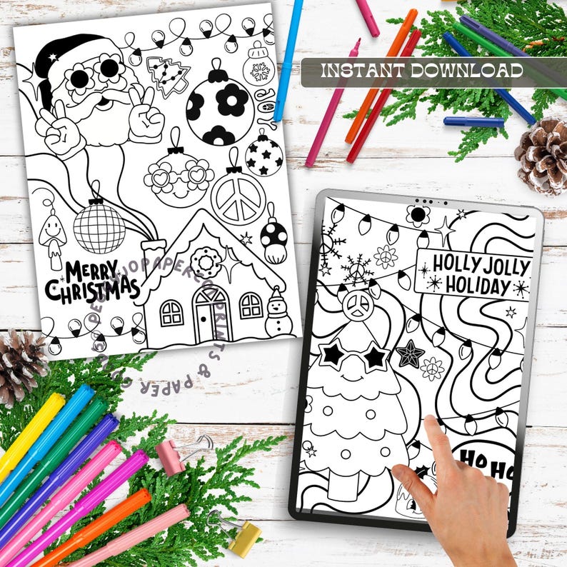 Hippy Holiday Christmas Coloring Pages: Retro Festive Designs (PDF ...