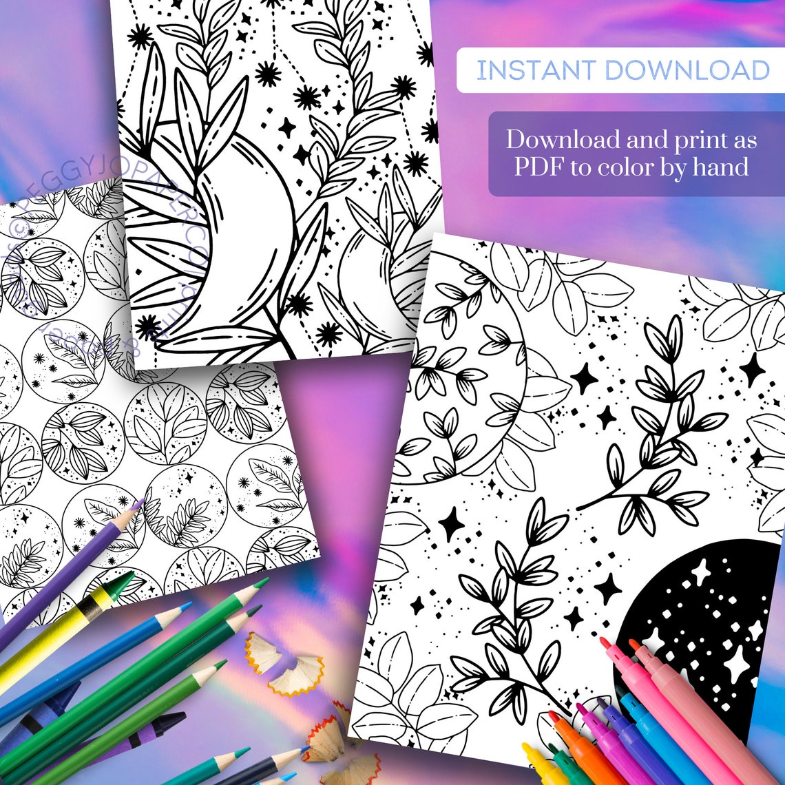 Mystic Moon Coloring Pages, Mystical Moon Child Witchy Aesthetic, Adult ...