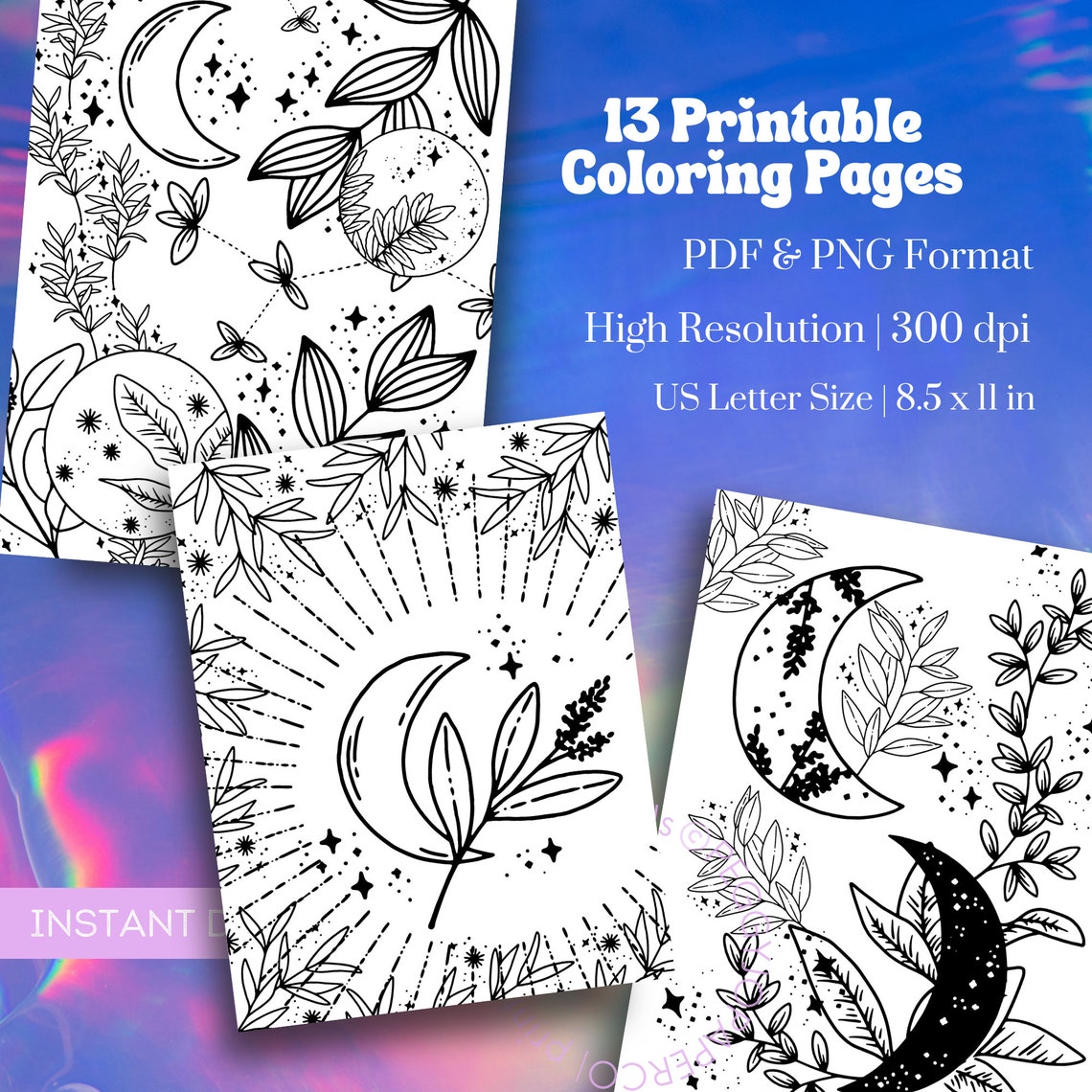 Mystic Moon Coloring Pages, Mystical Moon Child Witchy Aesthetic, Adult ...