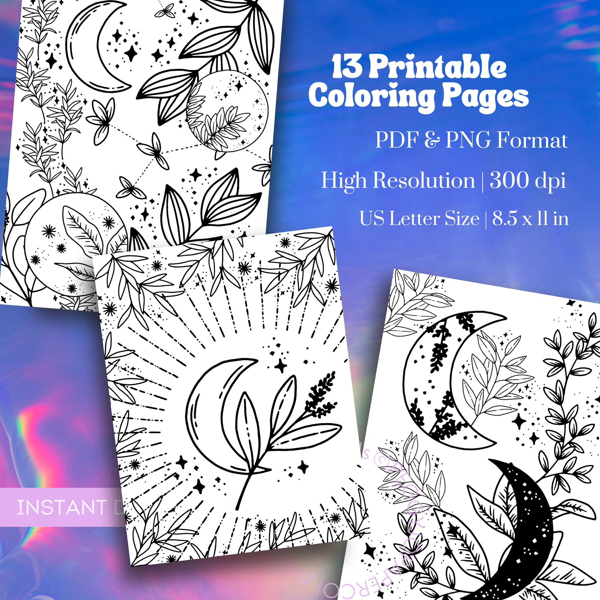 Mystic Moon Coloring Pages, Mystical Moon Child Witchy Aesthetic, Adult ...