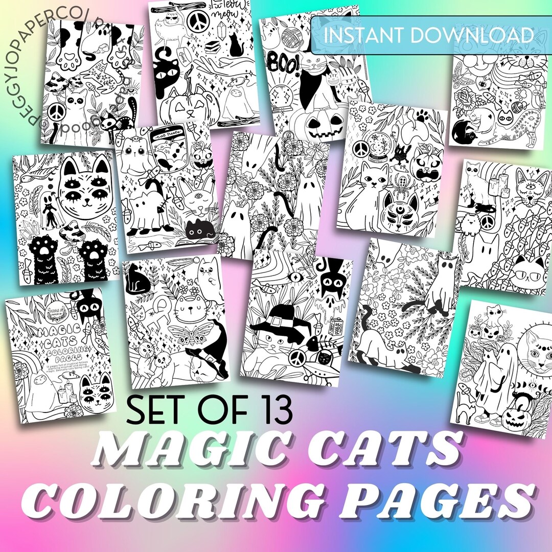Magic Cats Coloring Pages: Esoteric Summerween Designs (digital ...