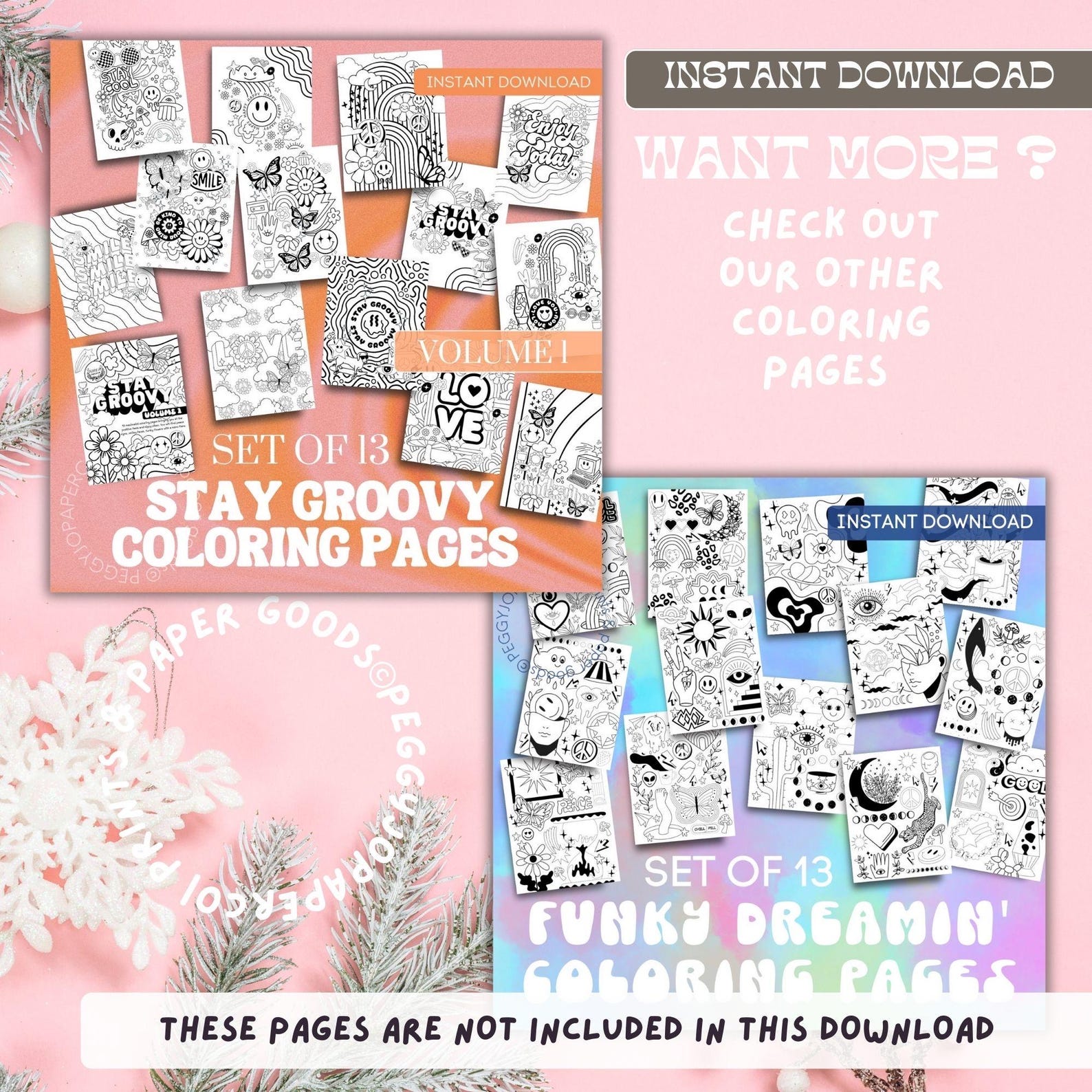 Hippy Holiday Christmas Coloring Pages: Retro Festive Designs (PDF ...