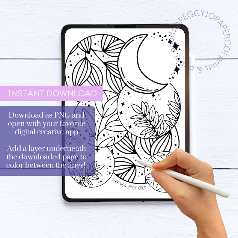 Mystic Moon Coloring Pages, Mystical Moon Child Witchy Aesthetic, Adult ...