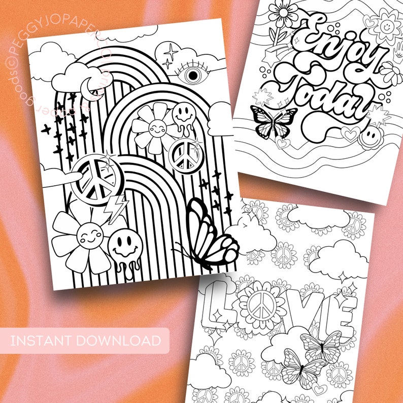Stay Groovy Coloring Pages, Retro-chic, Hippy Retro Aesthetic, Adult ...